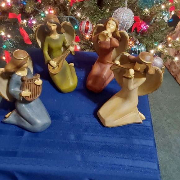 Kirklands | Accents | Wood Look Angel Figurines Playing Musical ...